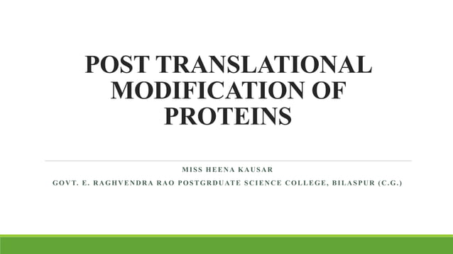 Post translation modification of protein | PPTX | Chemistry | Science