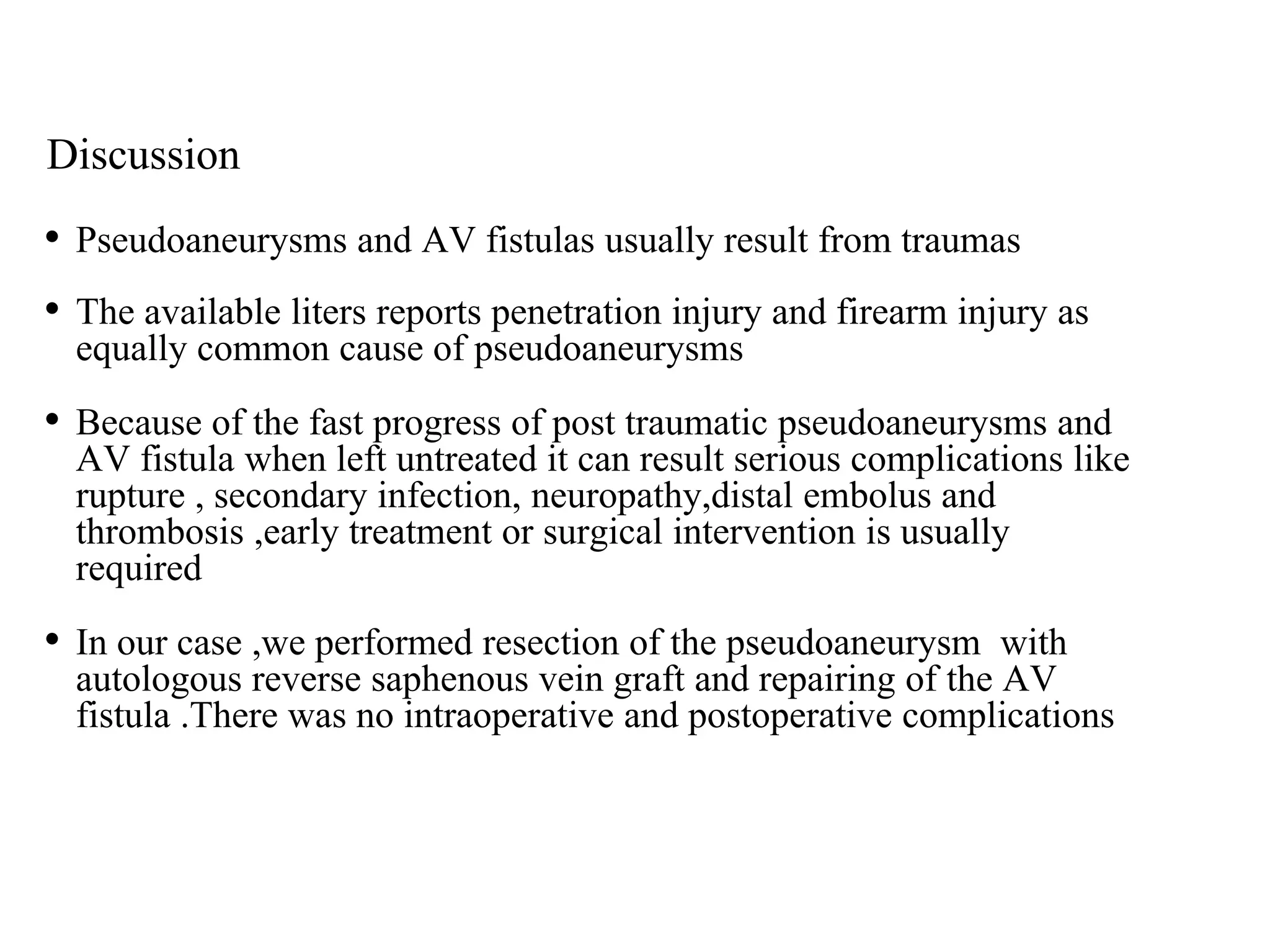 Post traumatic Pseudoaneurym- a case report | PPTX