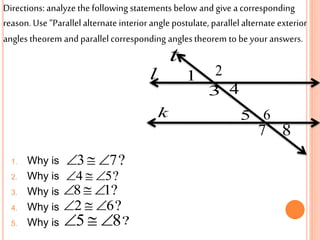 Postulate and theorems involding transversal | PPT
