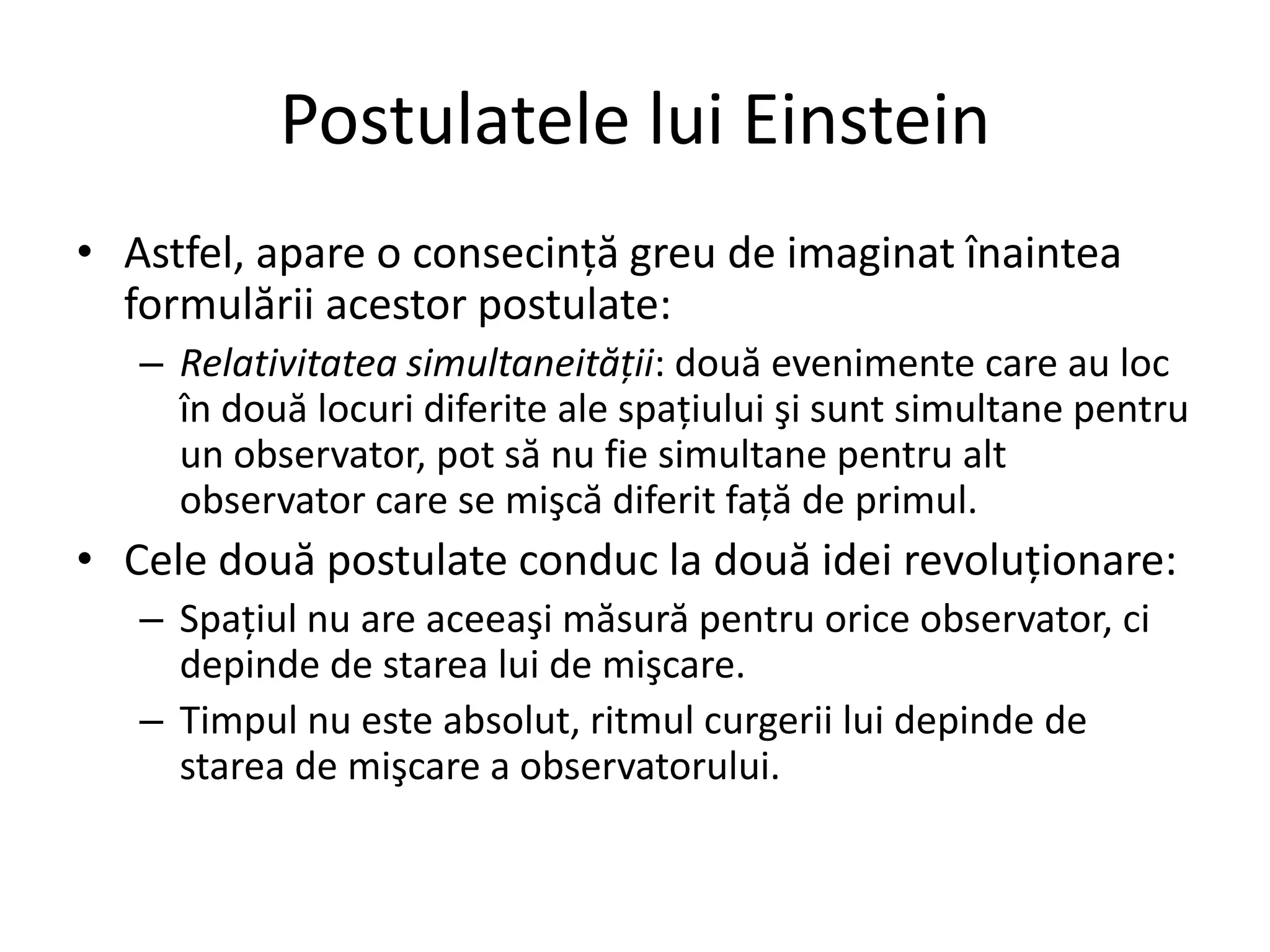 Postulatele lui einstein consecinte | PPTX