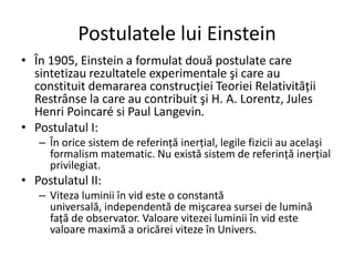 Postulatele lui einstein consecinte | PPTX