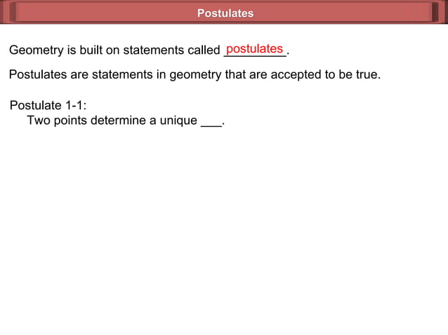 Postulates (Geometry 1_3) | PPT