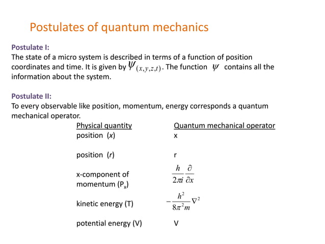 Postulates of quantum mechanics & operators | PPTX