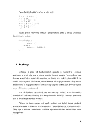 Postupci sortiranja u programskom jeziku c | PDF