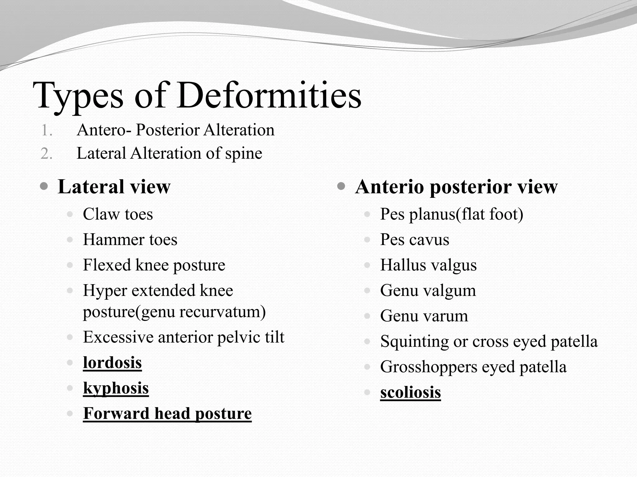 Postural deviations of spine by Dr. Nidhi | PPTX