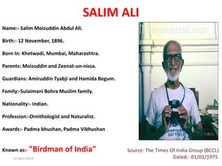 Life and Work of Salim Ali | PPTX