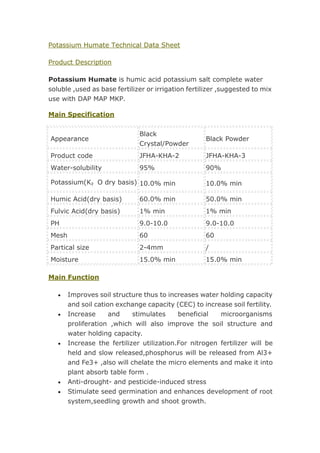 Potassium humate technical data sheet | PDF