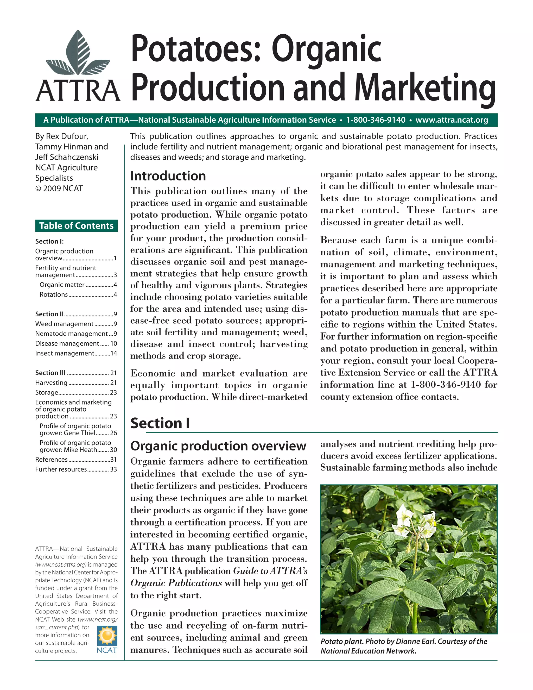 Potatoes: Organic Production and Marketing | PDF