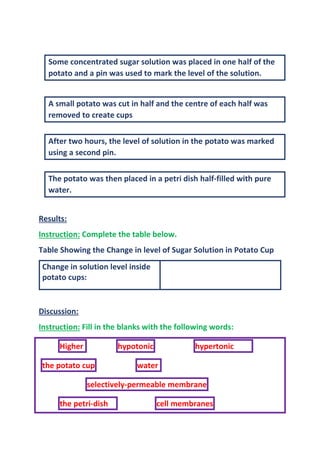 Potato osmosis laboratory report | PDF | Chemistry | Science