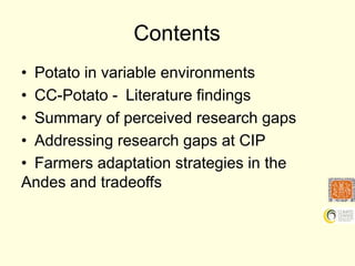 Challenges to Sustainable Potato Production in a changing climate: A ...