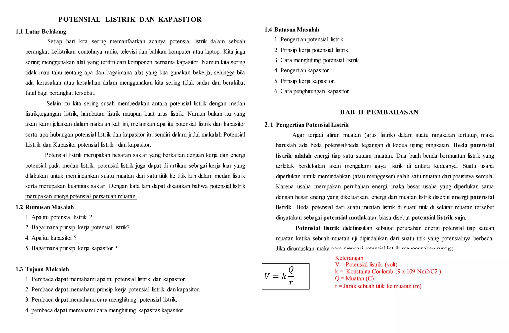 Potensial listrik dan kapasitor | DOCX