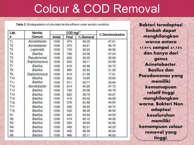 Potensi biodegradasi limbah cair tekstil | PPTX