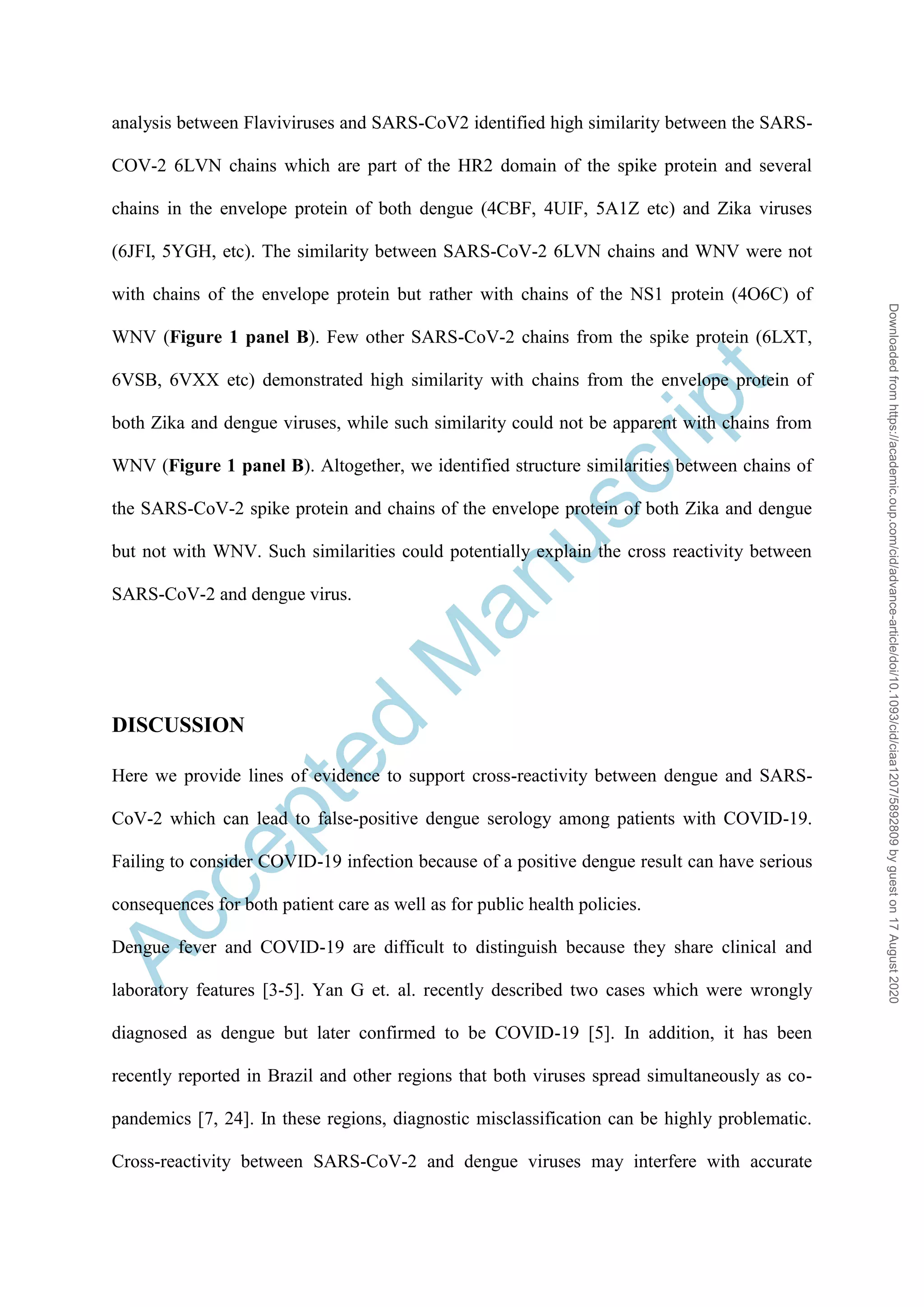 Potential antigenic cross-reactivity between SARS-CoV-2 and Dengue ...