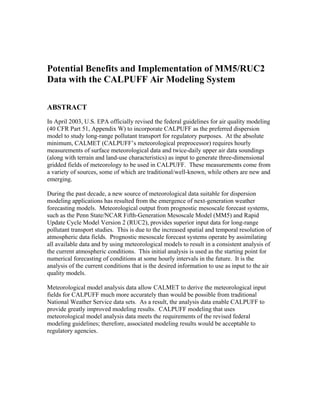 Potential Benefits and Implementation of MM5 and RUC2 Data with the ...