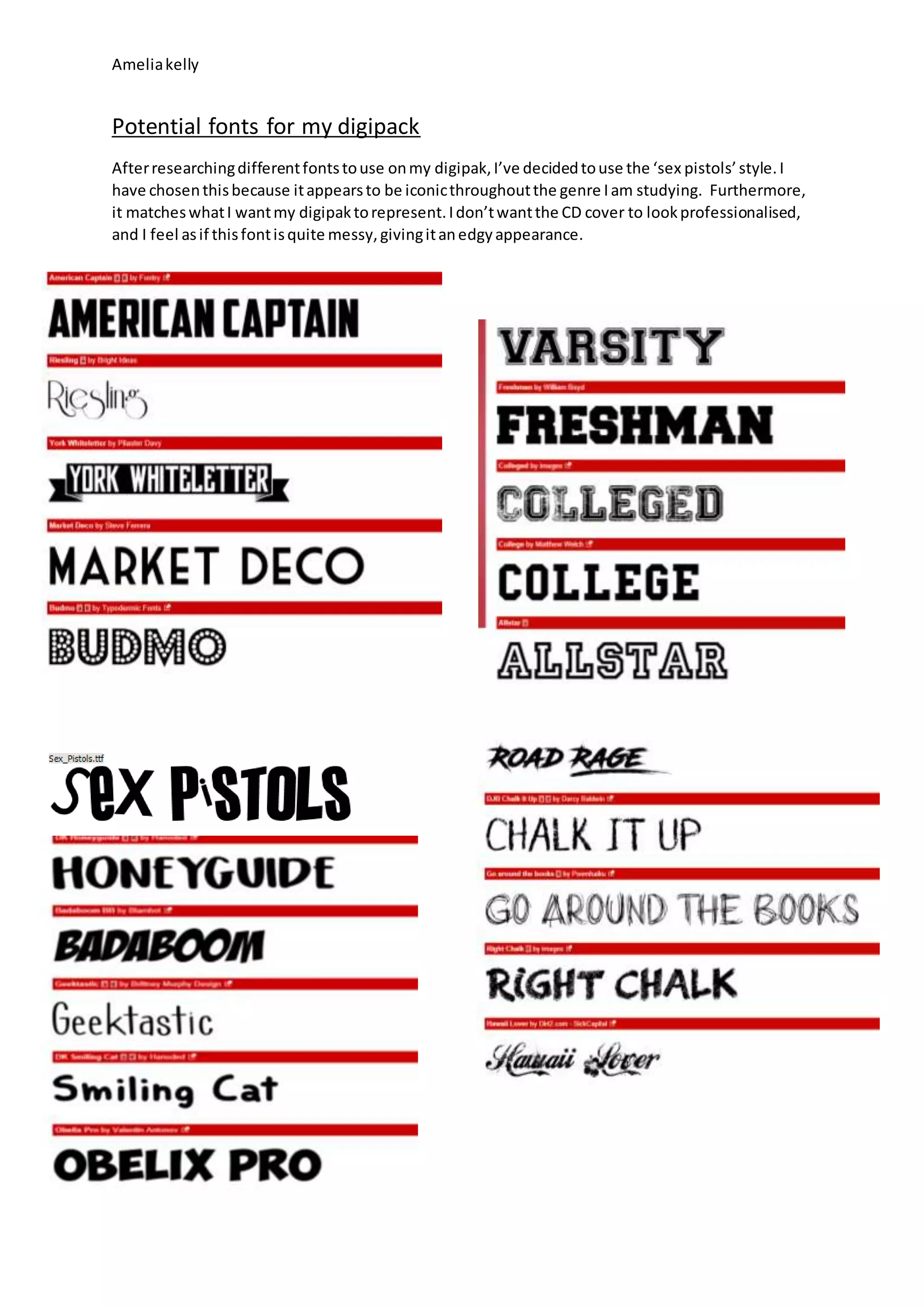 Potential fonts for my digipack | DOCX