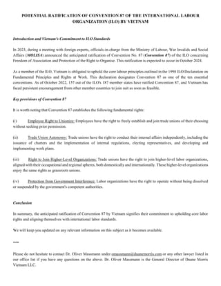 POTENTIAL RATIFICATION OF CONVENTION 87 OF THE INTERNATIONAL LABOUR ...