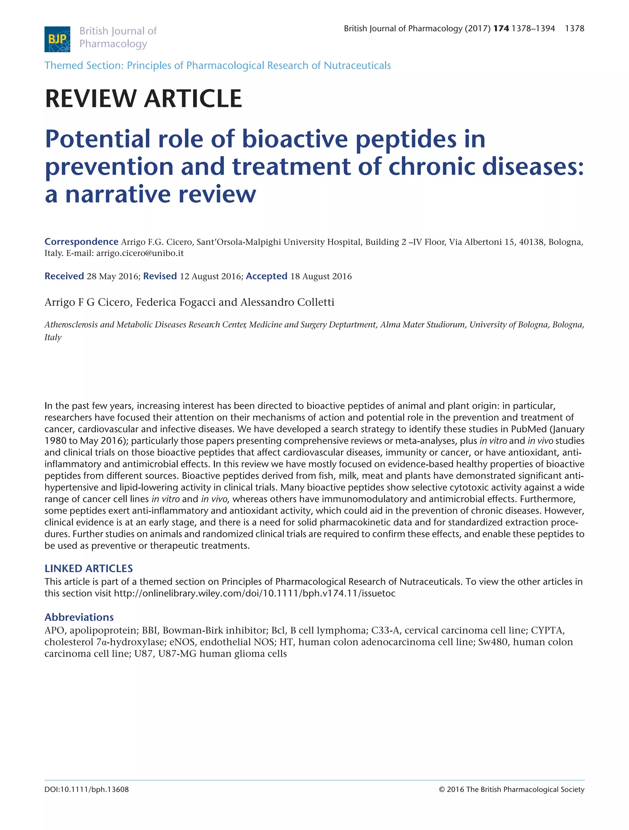 Potential role of bioactive peptides in prevention and treatment of ...