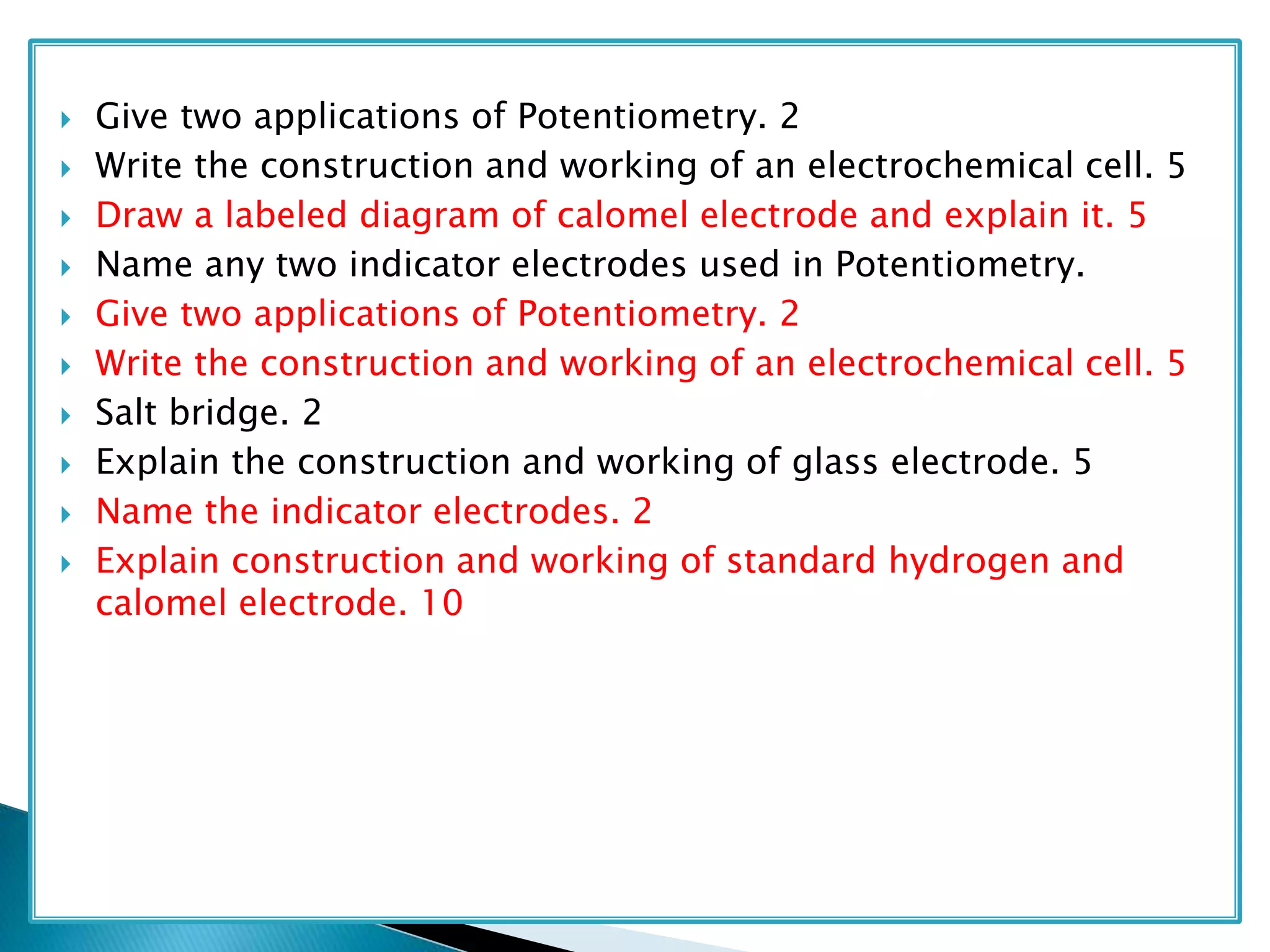 Potentiometry, Electrochemical cell, construction and working of ...