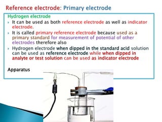 Potentiometry, Electrochemical cell, construction and working of indicator and reference ...