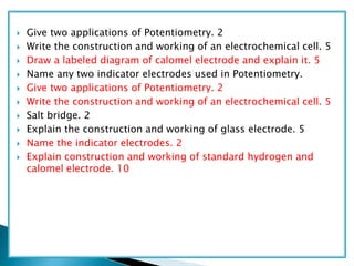 Potentiometry, Electrochemical cell, construction and working of ...