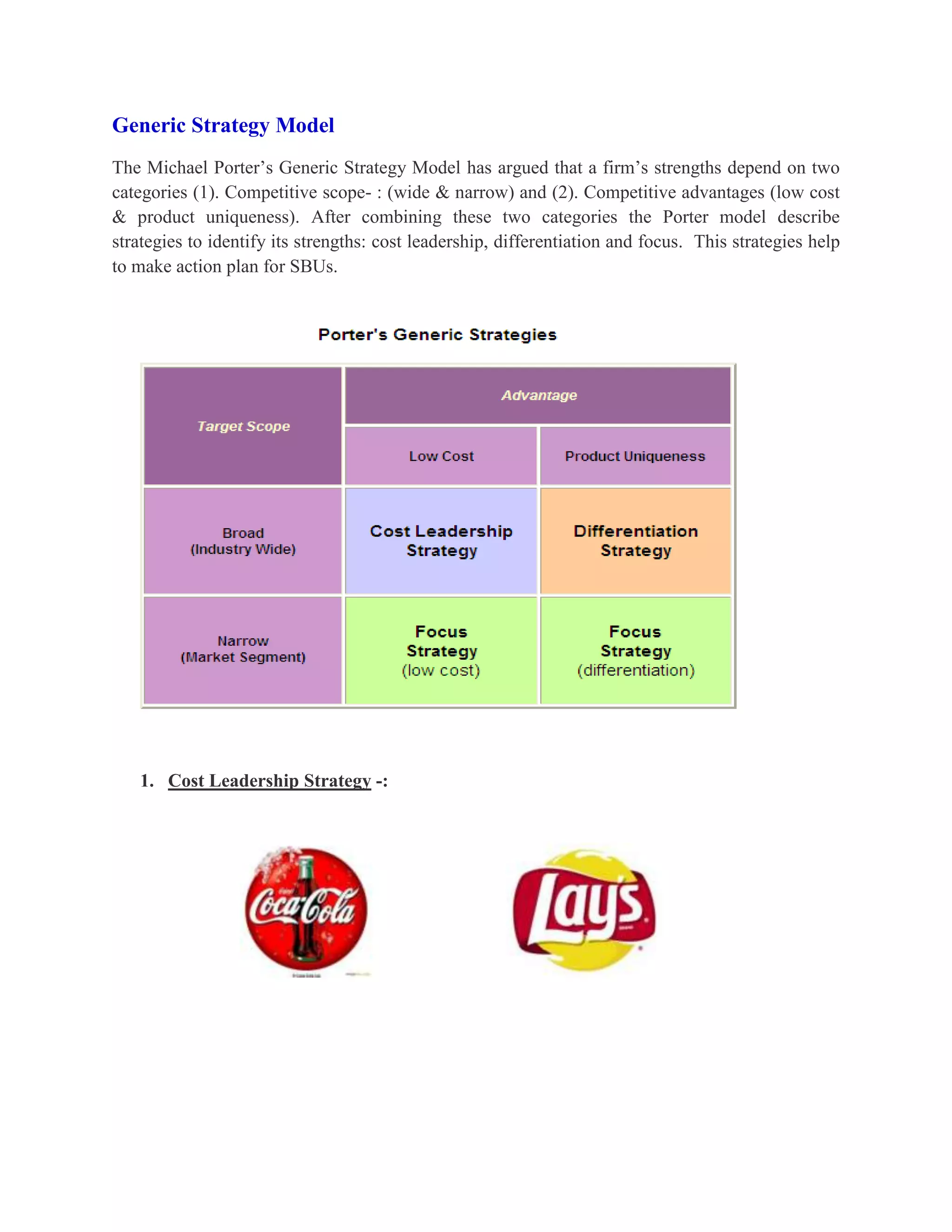 Poter's generic strategy model | DOCX