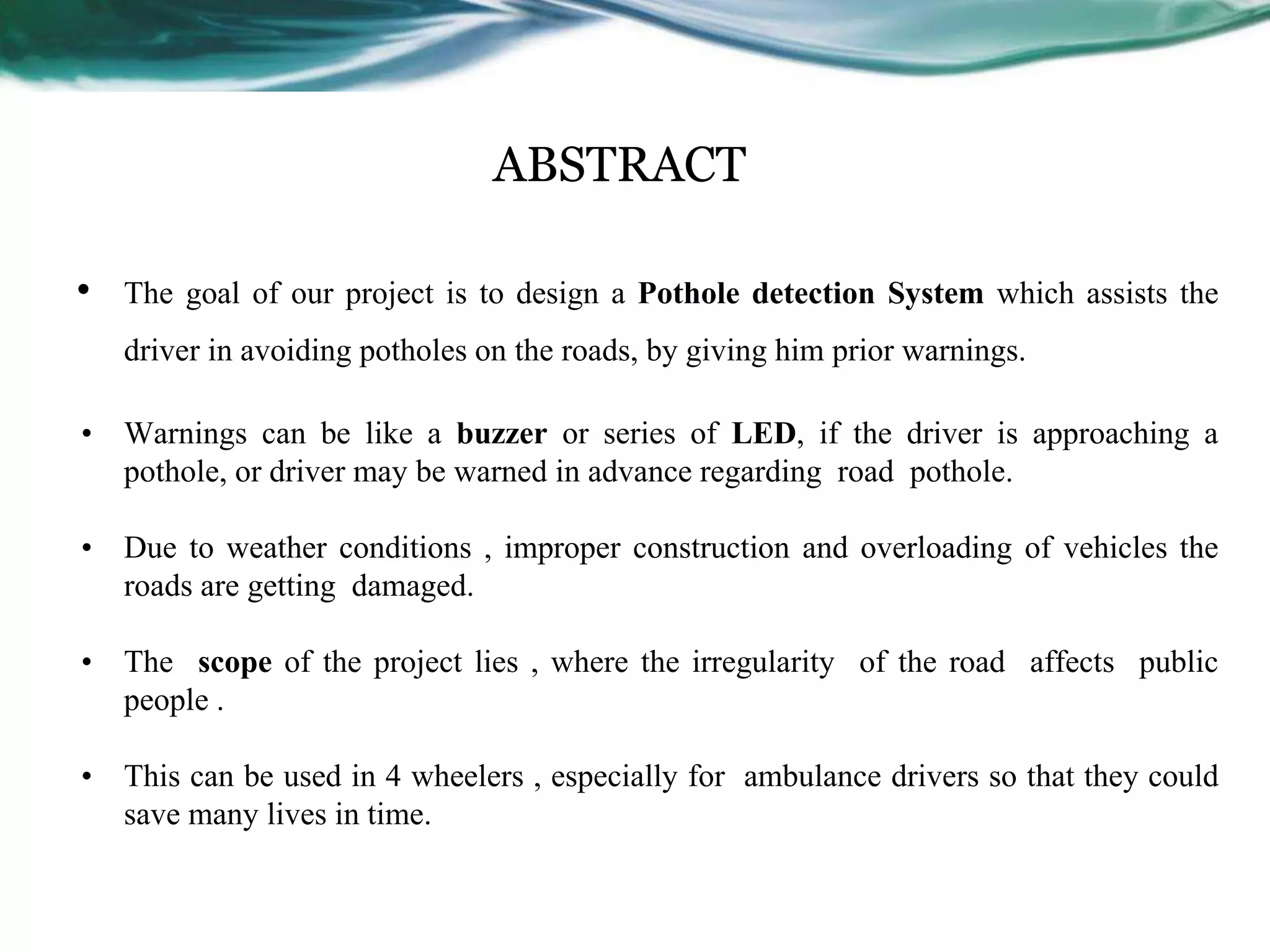 Pothole Detection System Pptx Auto Safety Automotive