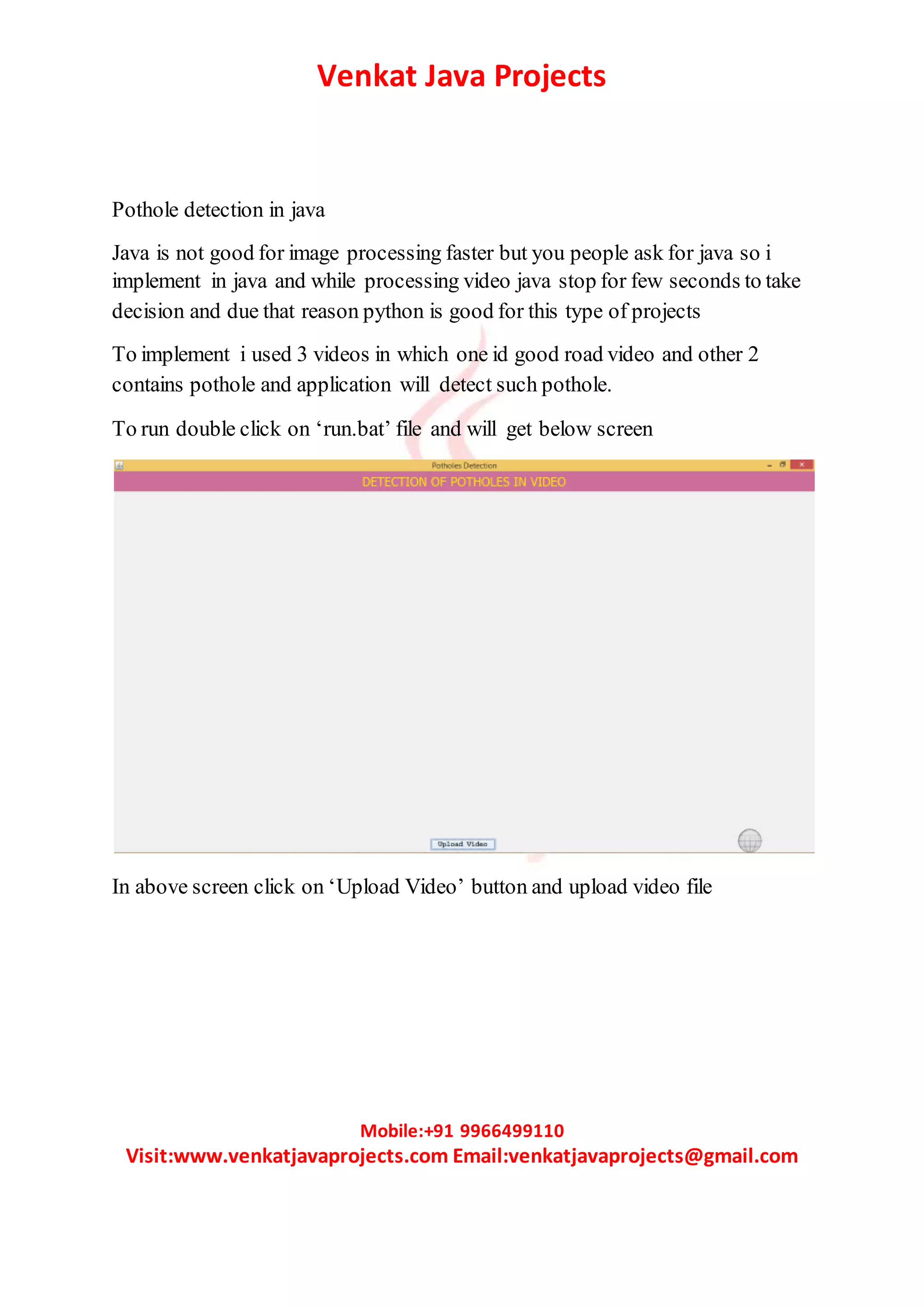 Pothole detection in java | DOCX