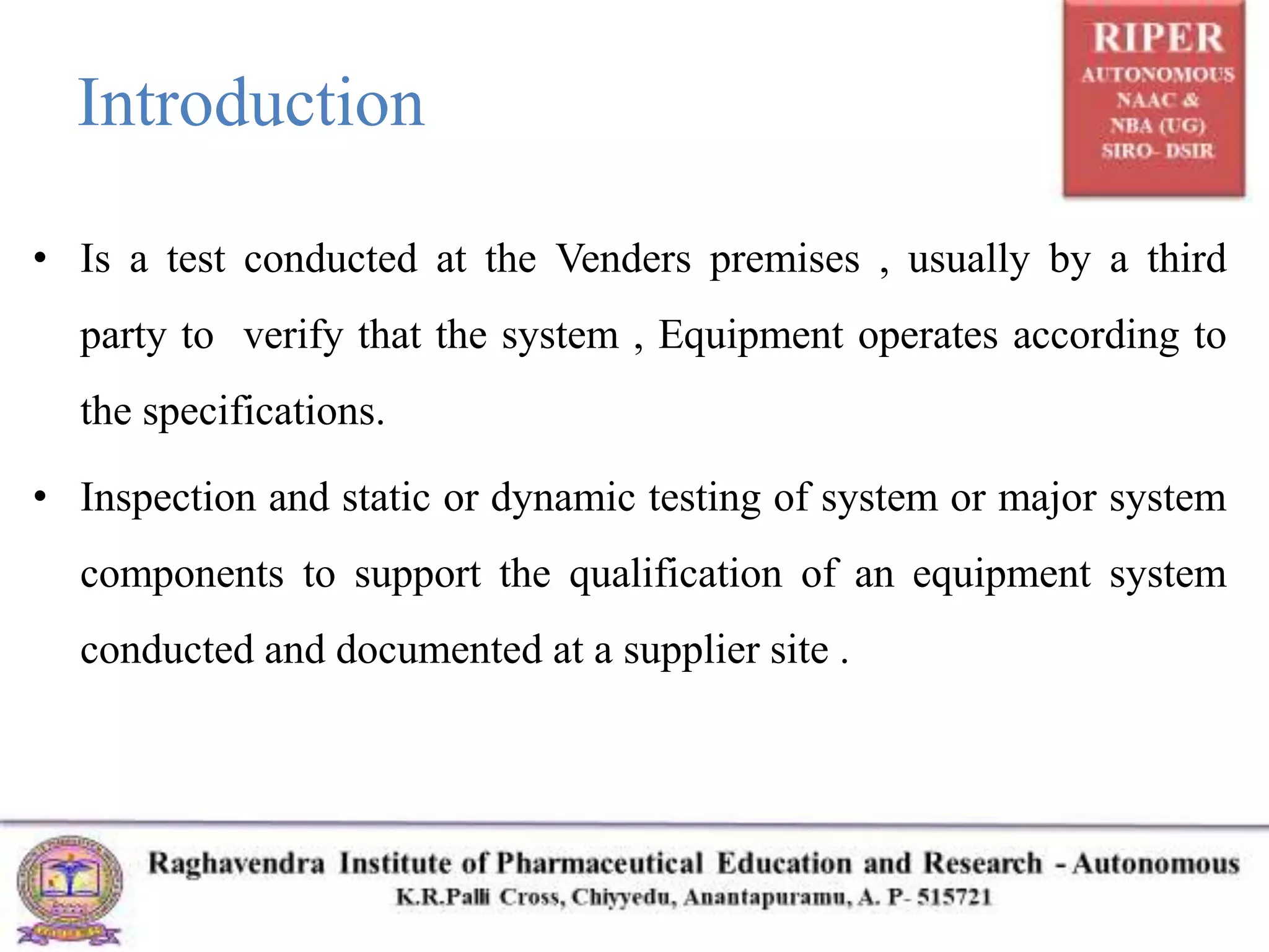 FACTORY ACCEPTANCE TEST | PPTX