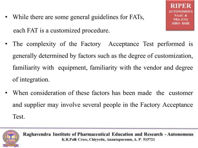 FACTORY ACCEPTANCE TEST | PPTX