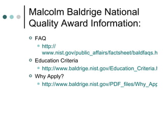 Improving Performance in the Academic Library using Baldrige Award Criteria | PPT