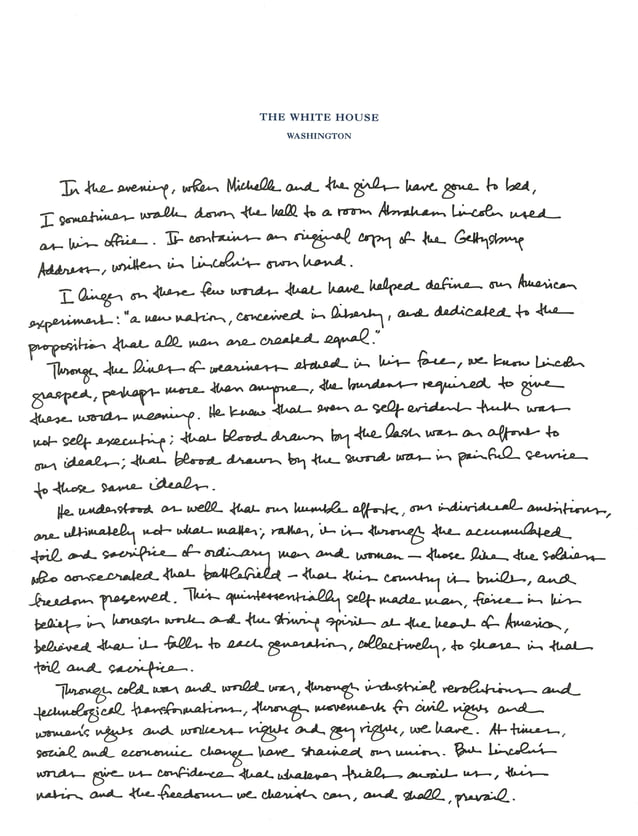 President Obama's Handwritten Tribute to the Gettysburg Address | PDF