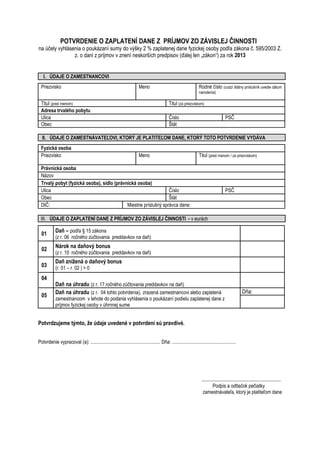 Potvrdenie o zaplateni dane z prijmov 2014 | DOC