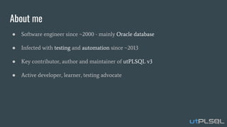 POUG Meetup 1st MArch 2019 - utPLSQL v3 - Testing Framework for PL/SQL ...