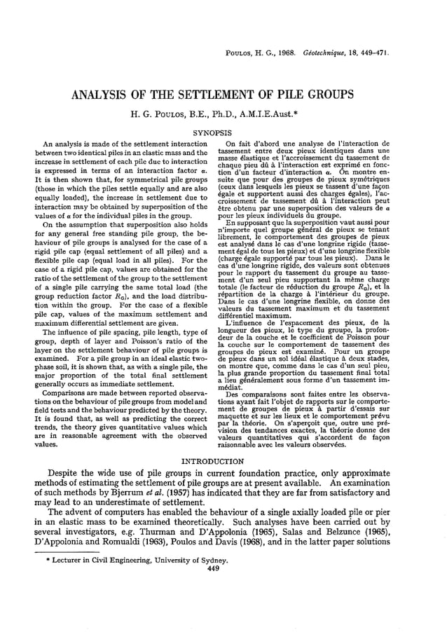 Poulos - 1968 - Analysis of the settlement of pile groups.pdf