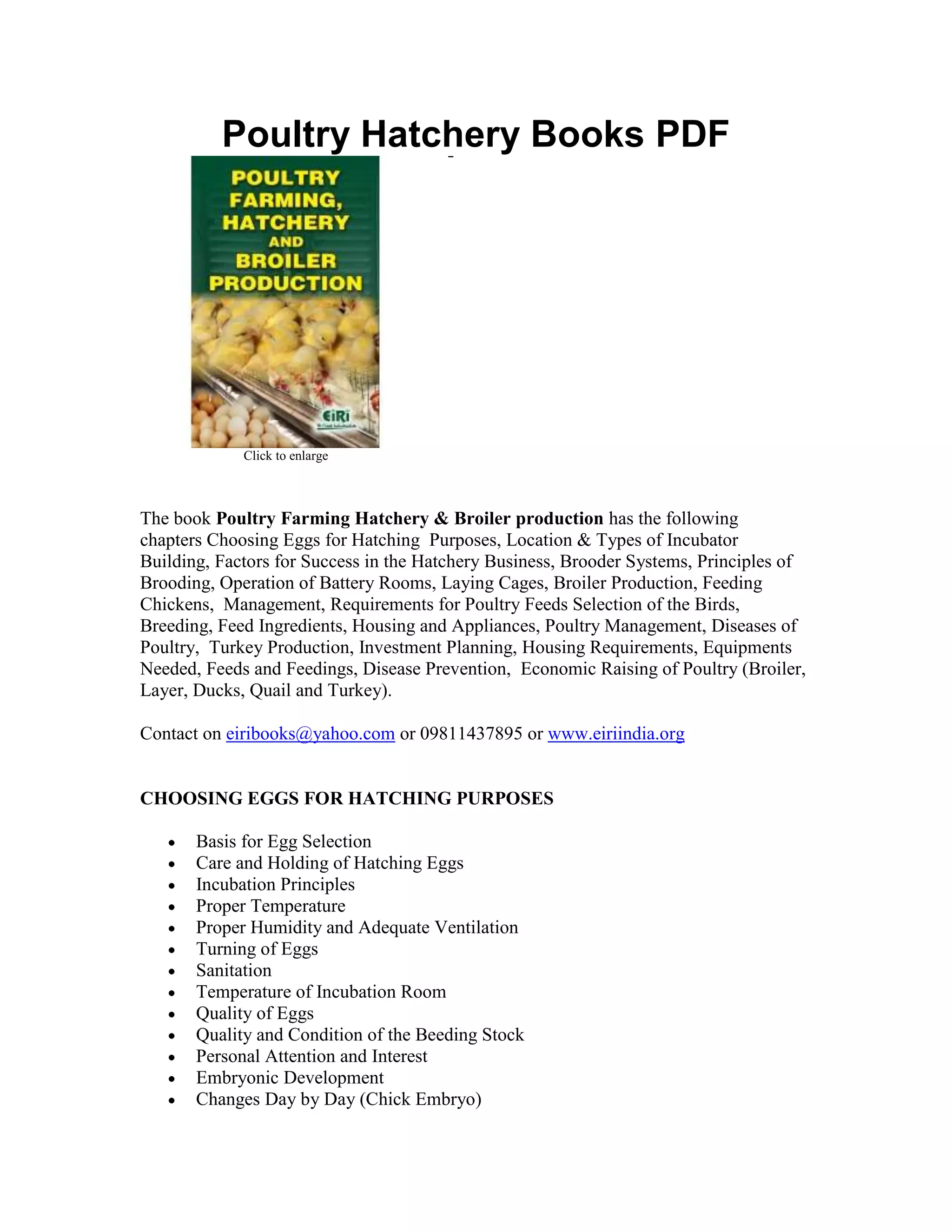 Poultry hatchery books pdf | DOC