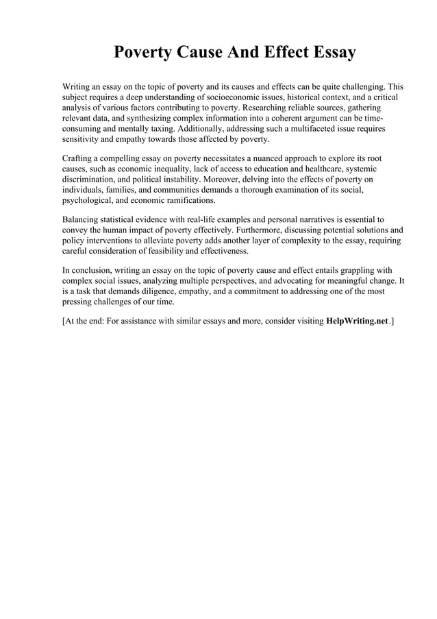 Poverty Cause And Effect Essay | PDF