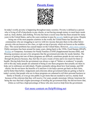 Poverty Essay | PDF