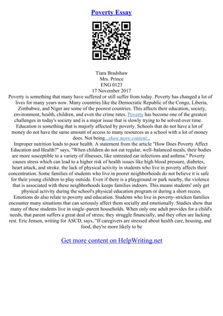 Poverty Essay | PDF