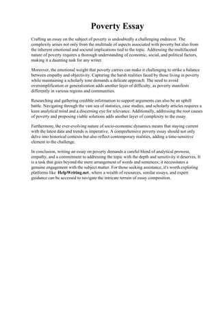Poverty Essay | PDF