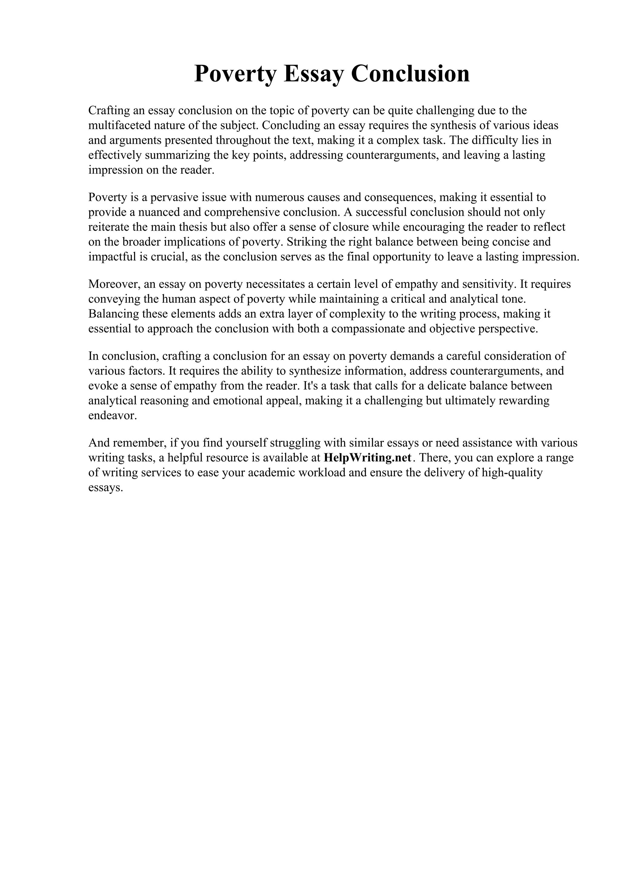 Poverty Essay Conclusion | PDF