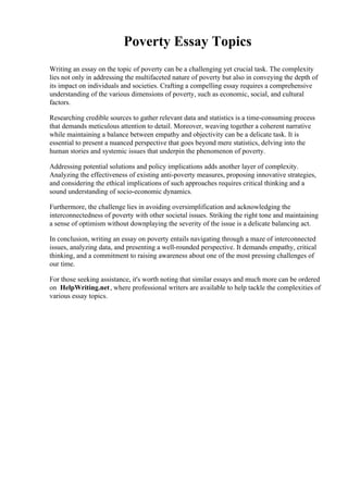 Poverty Essay Topics. West Virginia School of Osteopathic Medicine | PDF