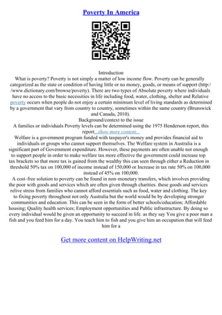 Poverty In America Essay | PDF