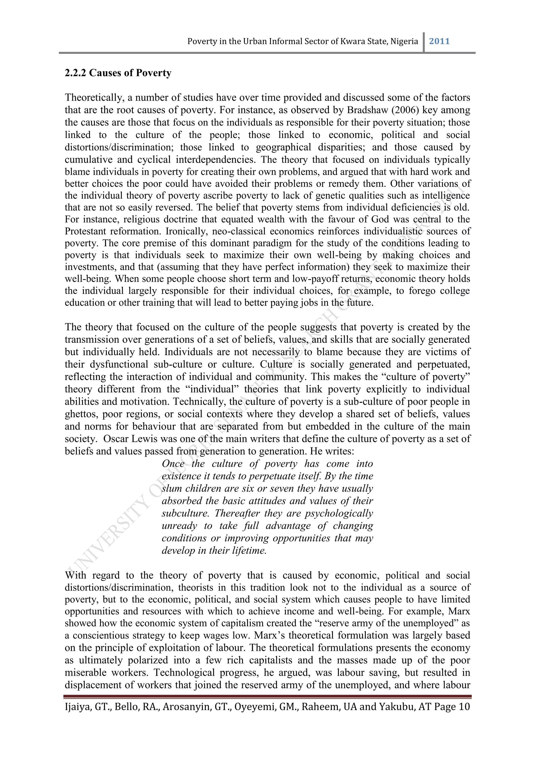 Poverty in the informal sector of kwara state nigeria | PDF | Debated Sensitive Social Issues ...