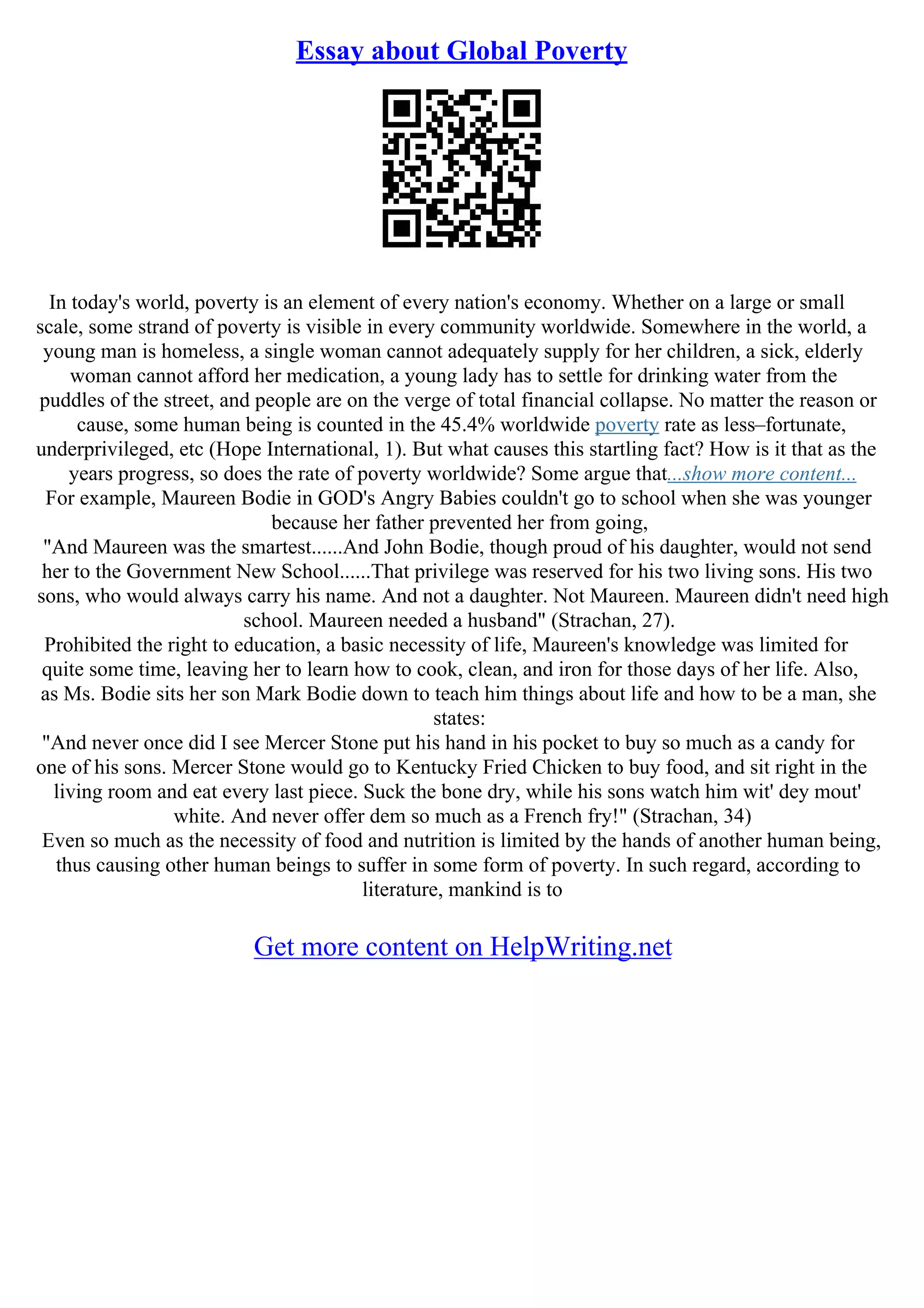 Poverty In The World Essay | PDF