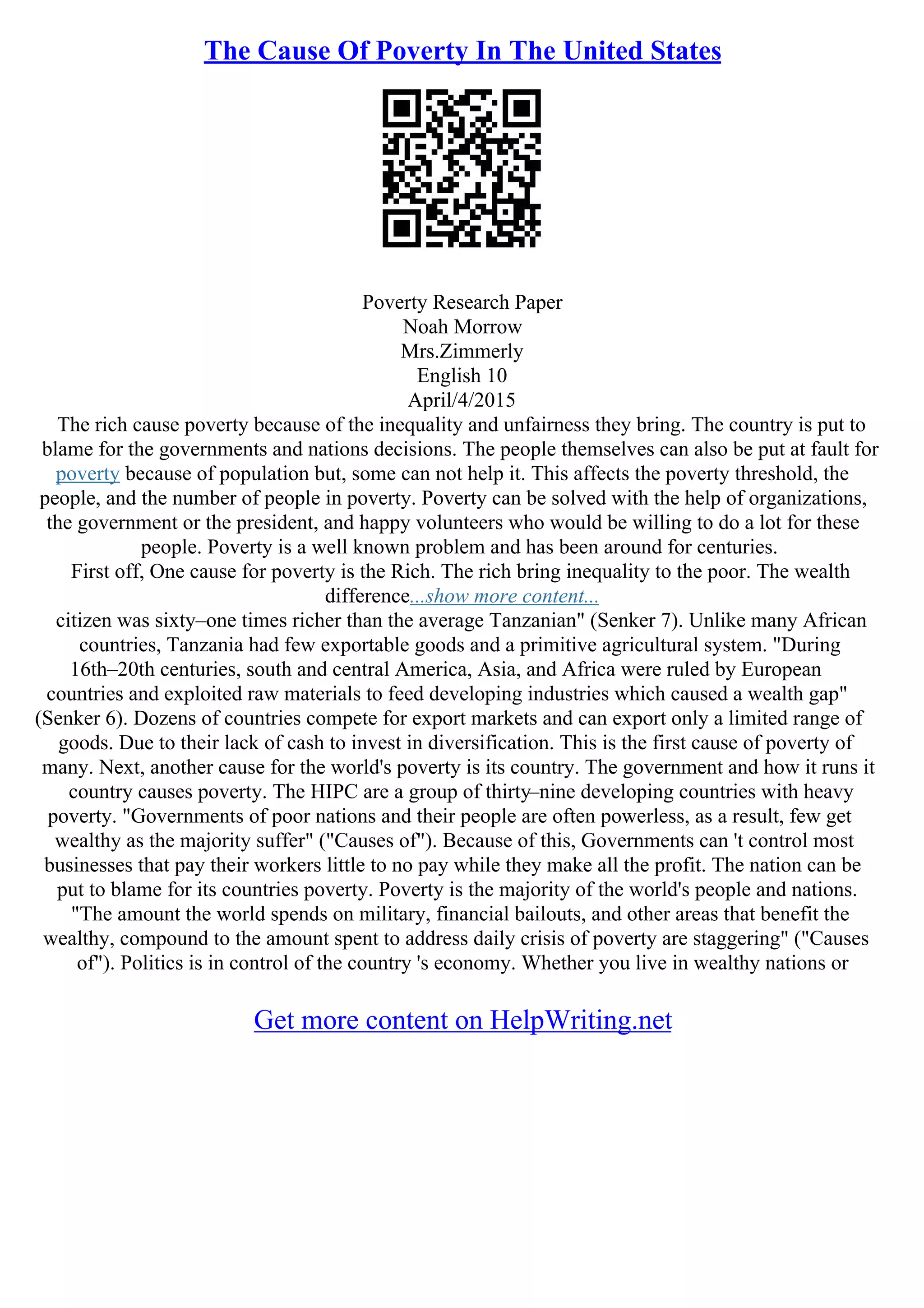 Poverty In The World Essay | PDF