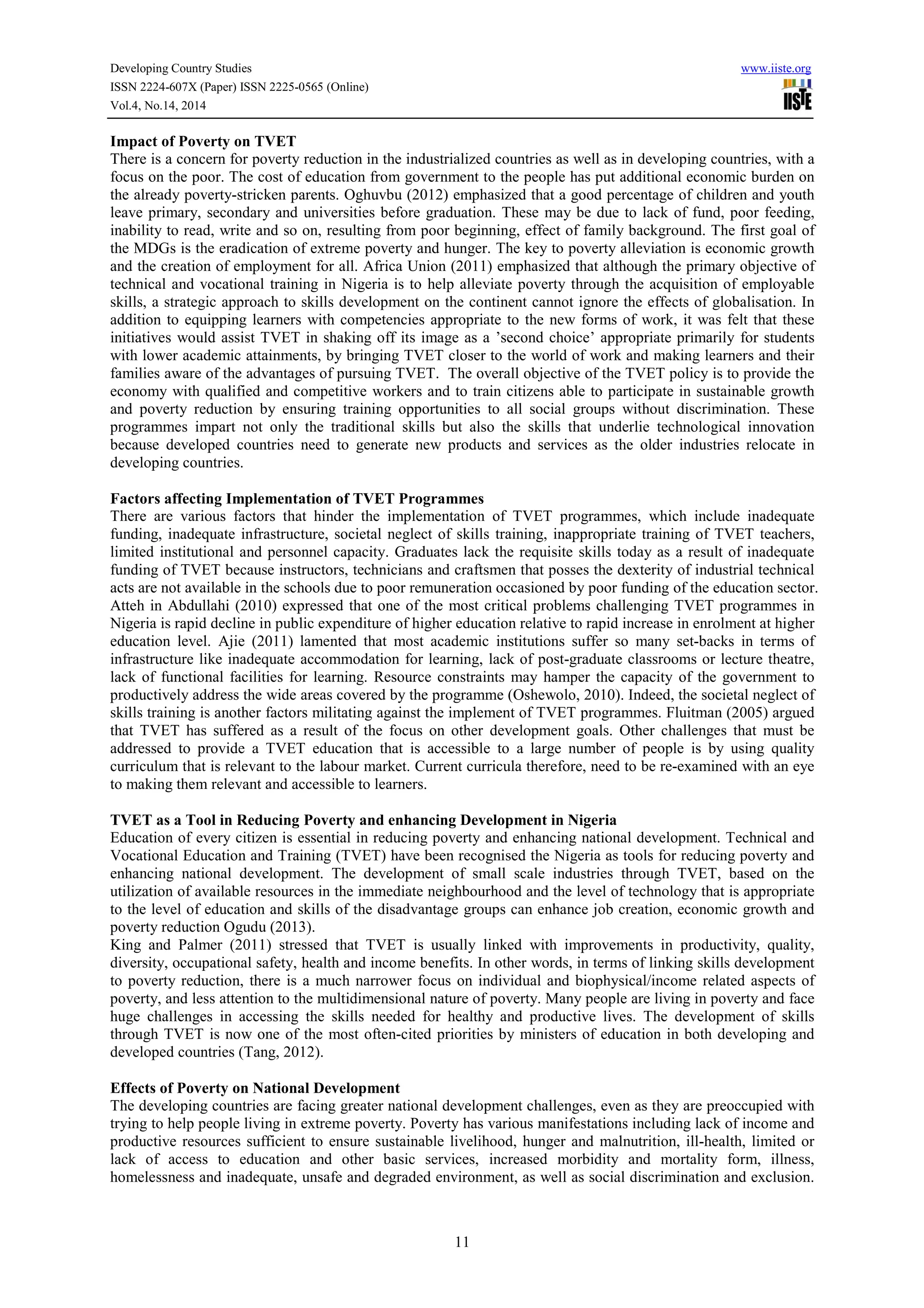 Poverty reduction through technical and vocational education and ...