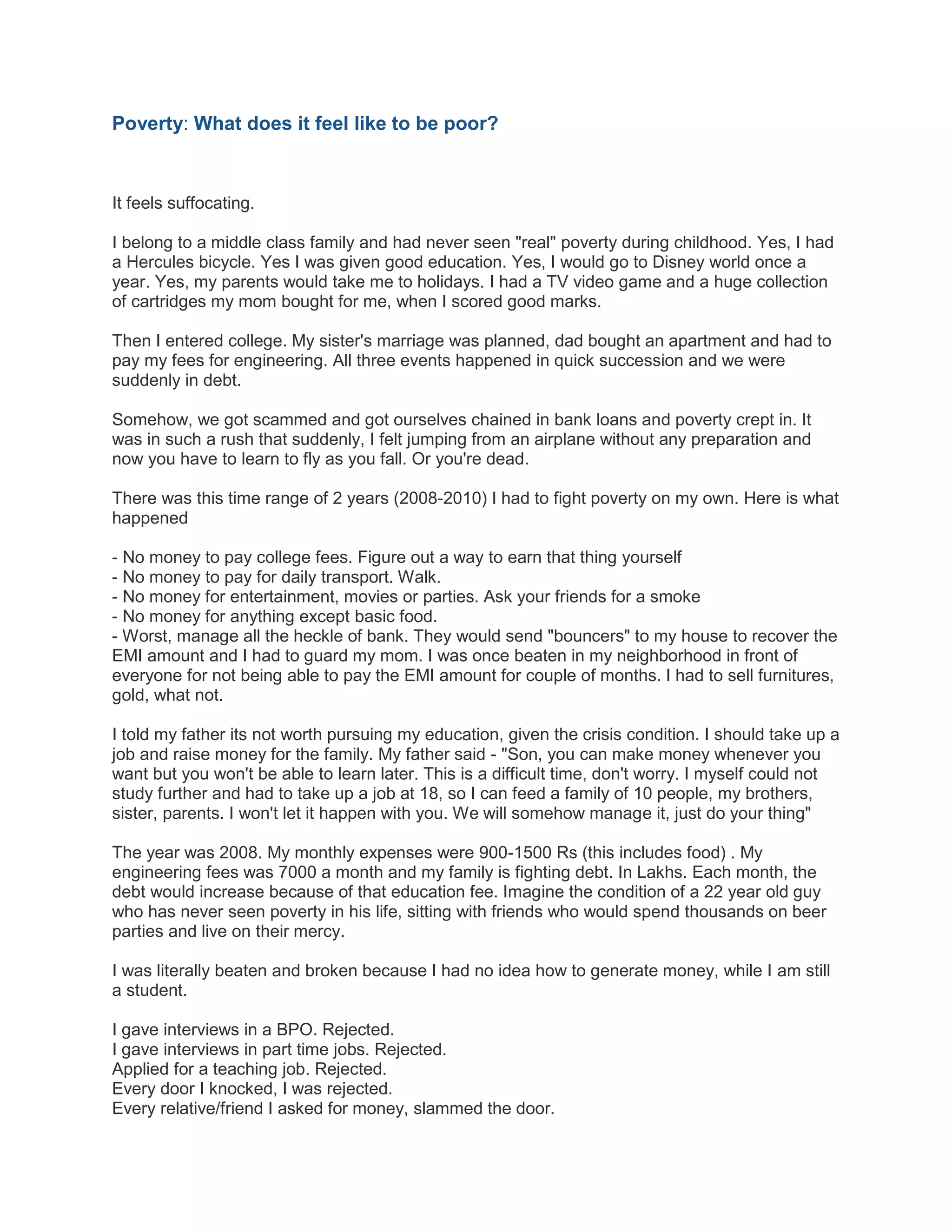 Poverty: What does it feel like to be poor? | PDF