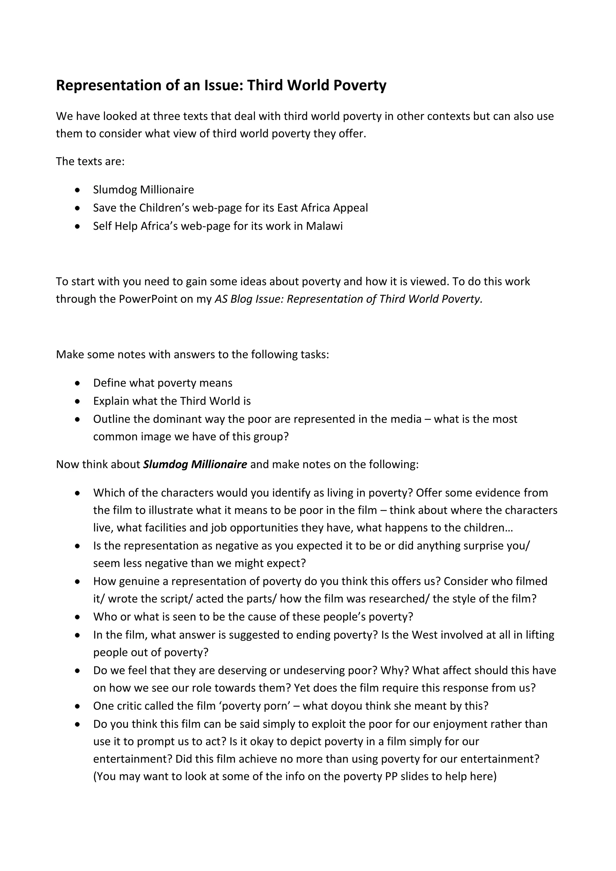 Poverty worksheet | DOCX