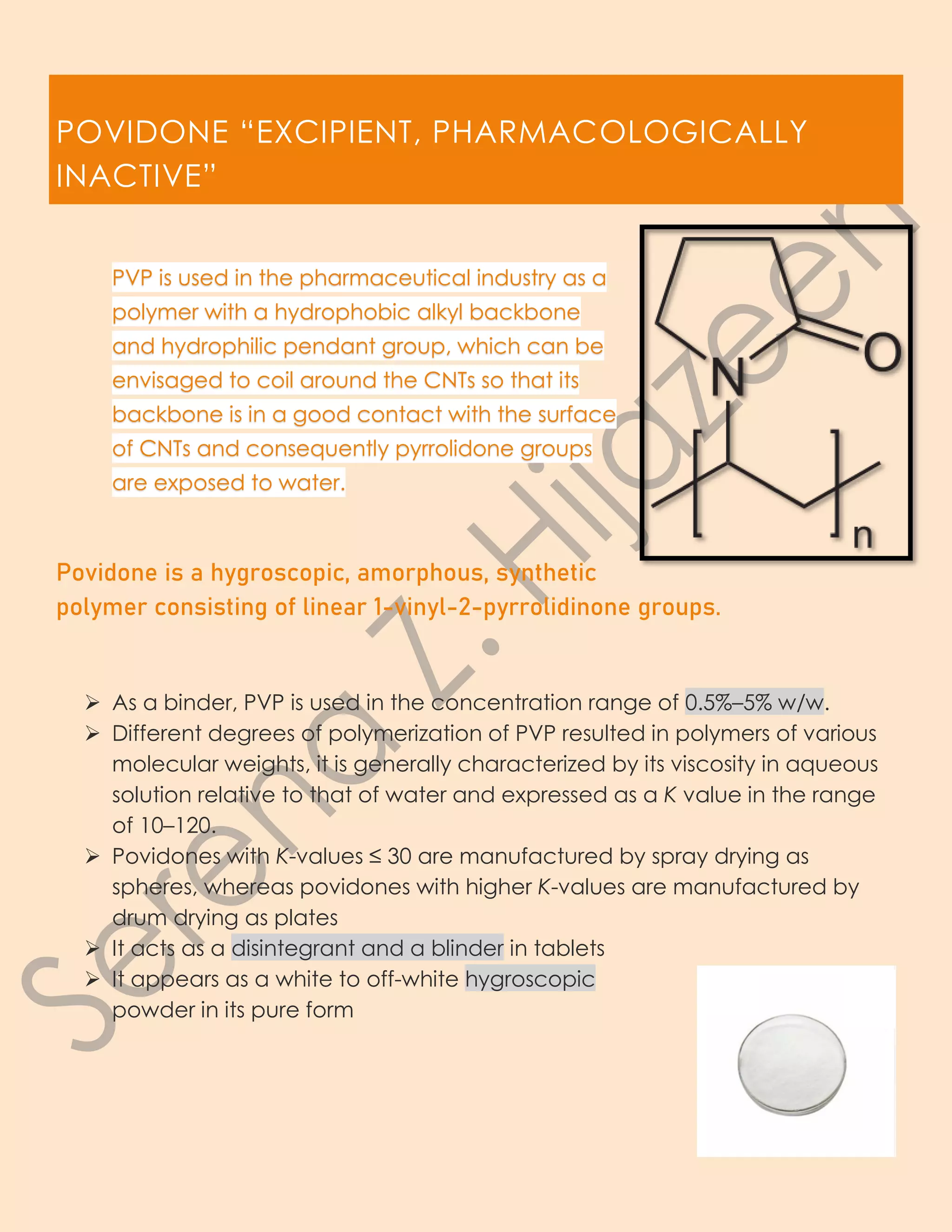 Povidone in the pharmaceutical industry uses (PVP) | PDF