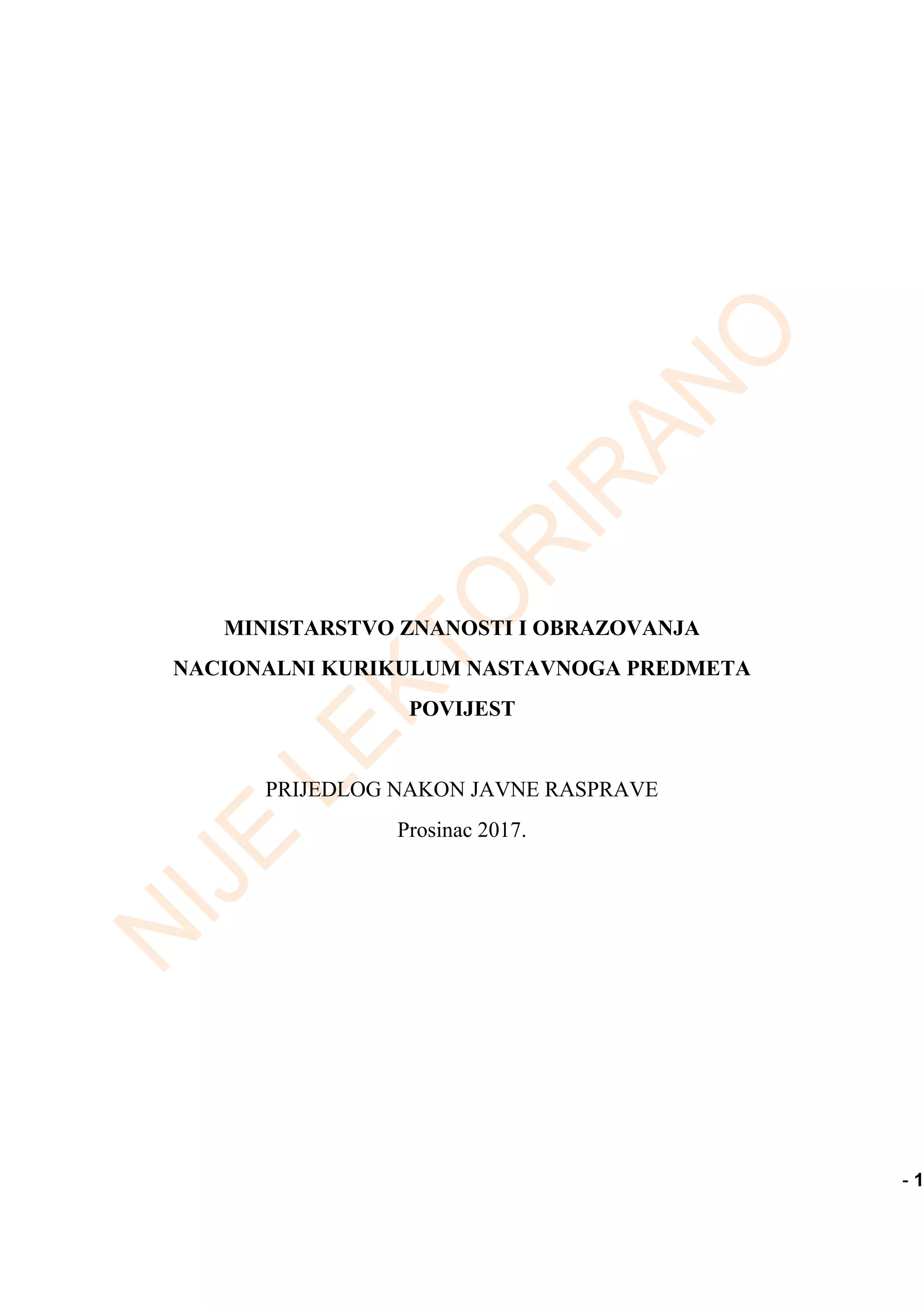 Prijedlog kurikuluma nastavnog predmeta Povijest (prosinac 2017.) | PDF